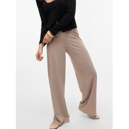V&eacute;ro Moda Schlupfhose VERO MODA "VMBERLIN ZAMIRA MW WIDE PANT NOOS", Damen, Gr. L, L&auml;nge 32, moon rock, Milano Rib, Obermaterial: 95% Polyester, 5% Elasthan, unifarben, loose fit normal, Hosen Schlupfhose