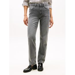 Straight-Jeans Tommy Hilfiger "DNM CLASSIC STRAIGHT RW", Damen, Gr. 27, L&auml;nge 30, grau, Denim/Jeans, Obermaterial: 100% Baumwolle, Abriebeffekte, straight fit kn&ouml;chellang, Jeans Straight-Jeans