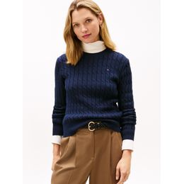 Rundhalspullover Tommy Hilfiger "CO CABLE MID GG C-NK LS SWT", Damen, Gr. XXXL(46), schwarz night navy, Strick, Obermaterial: 100% Baumwolle, unifarben, regular fit, Rundhals, Rippb&uuml;ndchen, Pullover Rundhalspullover