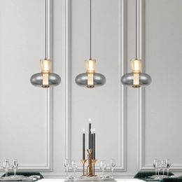 Viokef LED-H&auml;ngelampe Sire, L&auml;nge 92 cm rauch/bronze Glas, 3-flg.