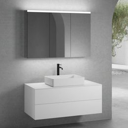 neoro n50 Unterschrank B: 120 cm mit 2 Ausz&uuml;gen, Waschtisch B: 58 cm wei&szlig; matt, mit Spiegelschrank f&uuml;r die Schweiz,,