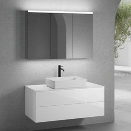 neoro n50 Unterschrank B: 120 cm mit 2 Ausz&uuml;gen, Waschtisch B: 58 cm wei&szlig; matt, mit Spiegelschrank f&uuml;r die Schweiz,,