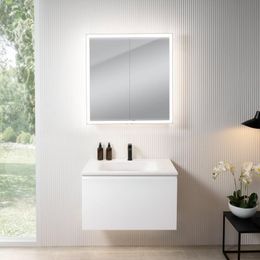 rivea Dia Unterschrank B: 81 cm mit 1 Auszug, Waschtisch mit 1 Hahnloch wei&szlig; matt, mit n60 Spiegelschrank f&uuml;r die Schweiz,,