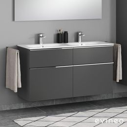 Geberit Renova Plan Slim Doppelwaschtisch, evineo ineo4 Unterschrank B: 130 cm, 4 Ausz&uuml;ge, mit Griff,, 122230600+BE0235AN,