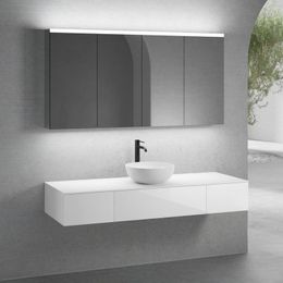 neoro n50 M&ouml;belanlage B: 160 cm mit 3 Ausz&uuml;gen, Waschtisch &Oslash; 40 cm wei&szlig; matt, mit Spiegelschrank,, BN0064WM+BN0412WH+2#BN0410WH+BN0405WH+2#BN0473MI,