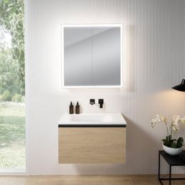 rivea Dia Unterschrank B: 81 cm mit 1 Auszug, Waschtisch ohne Hahnloch wei&szlig; matt, mit n60 Spiegelschrank f&uuml;r die Schweiz,, BR0037SO+BR0054WM+BN0500MI,