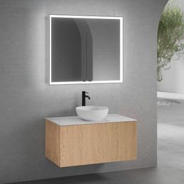 neoro n50 Unterschrank B: 100 cm mit 1 Auszug, mit glatter Eichenfront, Waschtisch &Oslash; 45 cm wei&szlig; matt, mit n60 Spiegelschrank f&uuml;r die Schweiz,