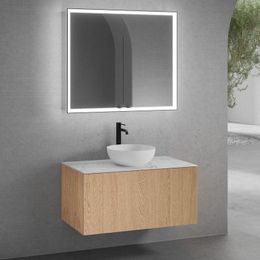 neoro n50 Unterschrank B: 100 cm mit 1 Auszug, mit glatter Eichenfront, Waschtisch &Oslash; 40 cm wei&szlig; matt, mit n60 Spiegelschrank f&uuml;r die Schweiz,