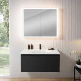 rivea Dia Unterschrank B: 101 cm mit 1 Auszug, Waschtisch mit 1 Hahnloch wei&szlig;, mit n60 Spiegelschrank f&uuml;r die Schweiz,, BR0038BM+BR0050WH+BN0501MI,