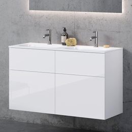 neoro n50T46 Unterschrank B: 120 mit 4 Ausz&uuml;gen, Doppelwaschtisch softcube wei&szlig;,, BN0087WH,