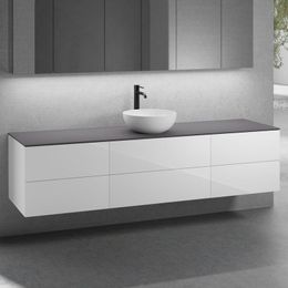 neoro n50 M&ouml;belanlage B: 200 cm mit 6 Ausz&uuml;gen, Waschtisch &Oslash; 45 cm wei&szlig; matt,, BN0106WM+BN0422WH+2#BN0421WH+BN0406GR,