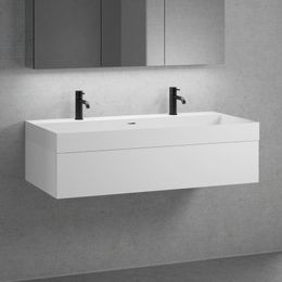 neoro n50 Unterschrank B: 120 cm mit 1 Auszug, Doppelwaschtisch mit 2 Hahnl&ouml;chern wei&szlig; matt,, BN0141WM+BN0414WM,