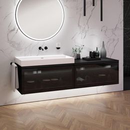 neoro n80 fumo Unterschrank B: 200 cm mit 2 Ausz&uuml;gen, mit Parsolglasfront, Waschtisch B: 100,5 cm, BN0135WM+2#BN0433SG+BN0406BM,