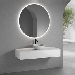 neoro n50 Unterschrank B: 140 cm mit 1 Auszug, Waschtisch &Oslash; 45 cm wei&szlig; matt, mit n30 Spiegel,, BN0106WM+BN0492WH+BN0408WM+BN0012MI,