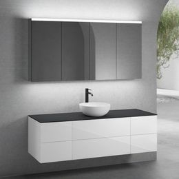 neoro n50 M&ouml;belanlage B: 160 cm mit 6 Ausz&uuml;gen, Waschtisch &Oslash; 40 cm wei&szlig; matt, mit Spiegelschrank,, BN0064WM+BN0422WH+2#BN0420WH+BN0405BM+2#BN0473MI,