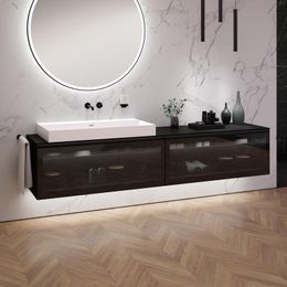 neoro n80 fumo Unterschrank B: 240 cm mit 2 Ausz&uuml;gen, mit Parsolglasfront, Waschtisch B: 100,5 cm, BN0135WM+2#BN0434SG+BN0407BM,