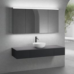 neoro n50 M&ouml;belanlage B: 160 cm mit 3 Ausz&uuml;gen, Waschtisch &Oslash; 40 cm wei&szlig; matt, mit Spiegelschrank,, BN0064WM+BN0412BM+2#BN0410BM+BN0405GR+2#BN0473MI,