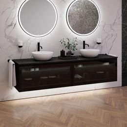 neoro n80 fumo Unterschrank B: 200 cm mit 2 Ausz&uuml;gen, mit Parsolglasfront, 2 Waschtische &Oslash; 40 cm,, 2#BN0064WM+2#BN0433SG+2#BN0403C2,
