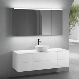 neoro n50 M&ouml;belanlage B: 160 cm mit 6 Ausz&uuml;gen, Waschtisch &Oslash; 40 cm wei&szlig; matt, mit Spiegelschrank,, BN0064WM+BN0422WH+2#BN0420WH+BN0405WM+2#BN0473MI,