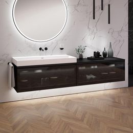 neoro n80 fumo Unterschrank B: 240 cm mit 2 Ausz&uuml;gen, mit Parsolglasfront, Waschtisch B: 120,5 cm, BN0136WM+2#BN0434SG+BN0407BM,