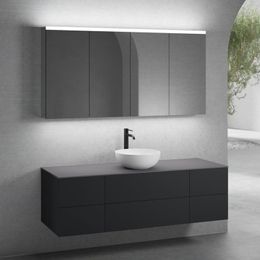 neoro n50 M&ouml;belanlage B: 160 cm mit 6 Ausz&uuml;gen, Waschtisch &Oslash; 40 cm wei&szlig; matt, mit Spiegelschrank,, BN0064WM+BN0422BM+2#BN0420BM+BN0405GR+2#BN0473MI,