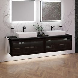 neoro n80 fumo Unterschrank B: 200 cm mit 2 Ausz&uuml;gen, mit Parsolglasfront, 2 Waschtische B: 58 cm,, 2#BN0065WM+2#BN0433SG+2#BN0403C2,