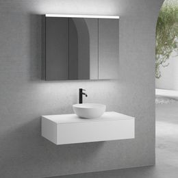 neoro n50 Unterschrank B: 100 cm mit 1 Auszug, Waschtisch &Oslash; 40 cm wei&szlig; matt, mit Spiegelschrank,, BN0064WM+BN0413WM+BN0403WH+BN0474MI,