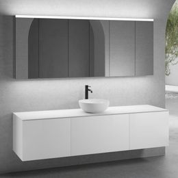 neoro n50 M&ouml;belanlage B: 200 cm mit 3 Ausz&uuml;gen, Waschtisch &Oslash; 45 cm wei&szlig; matt, mit Spiegelschrank,, BN0106WM+BN0432WM+2#BN0431WM+BN0406WH+2#BN0474MI,