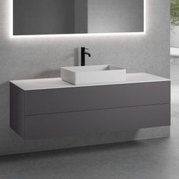 neoro n50 Unterschrank B: 160 cm mit 2 Ausz&uuml;gen, Waschtisch B: 58 cm wei&szlig; matt,, BN0065WM+BN0497GR+BN0405WM,