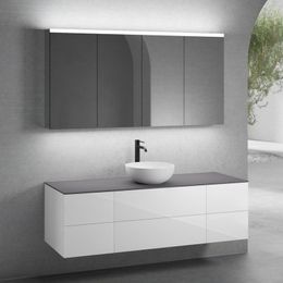neoro n50 M&ouml;belanlage B: 160 cm mit 6 Ausz&uuml;gen, Waschtisch &Oslash; 40 cm wei&szlig; matt, mit Spiegelschrank,, BN0064WM+BN0422WH+2#BN0420WH+BN0405GR+2#BN0473MI,