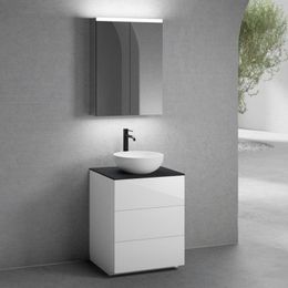 neoro n50 Unterschrank B: 60 cm mit 3 Ausz&uuml;gen, Waschtisch &Oslash; 40 cm wei&szlig; matt, mit Spiegelschrank,, BN0064WM+BN0451WH+BN0401BM+BN0472MI,