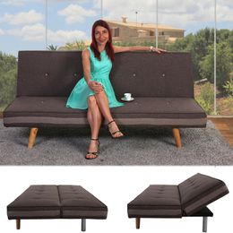 MCW 3er-Sofa Ninove, Couch Schlafsofa G&auml;stebett Bettsofa 177cm ~ Textil, braun