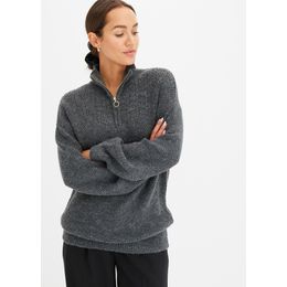bonprix Troyer Pullover mit Ajourmuster, grau