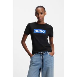 T-Shirt HUGO BLUE "Classic Tee", Damen, Gr. M, schwarz, Single Jersey, Obermaterial: 100% Baumwolle, bedruckt, unifarben, k&ouml;rpernah normal, Rundhals, abgesteppte Kante, Shirts T-Shirt, mit Rundhals, Logodruck