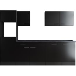 K&uuml;chenzeile respekta, B:280cm H:205cm T:60cmk&uuml;che: schwarz, front: schwarz, korpus: grau matt, arbeitsplatte: granit optik, Komplettk&uuml;chen-Sets