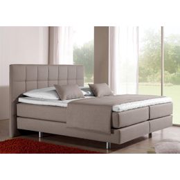 Boxspringbett Home Affaire, B:158cm L:210cm, beige, Strukturstoff-Bezug (100% Polyester), Komplettbetten, "Neon", in 3 Matratzenarten, feine Steppung