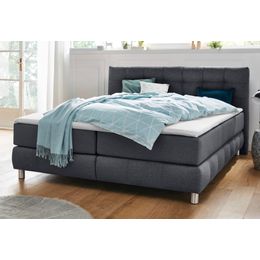 Boxspringbett Home Affaire, B:194cm L:211cm, grau, Struktur (100% Polyester);Bezug der Spiegelfl&auml;che Matratzendrell aus 100% Polyester;Samtoptik