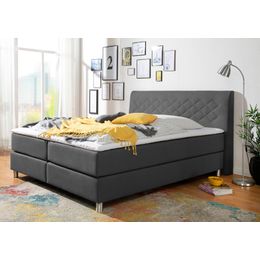 Boxspringbett Home Affaire, L:218cm, grau, 100% Polyester, Komplettbetten, "Parla", incl. Topper, 4 Farben in 4 Breiten, 2 H&auml;rtegraden, 3