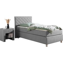 Boxspringbett Home Affaire, B:108cm L:208cm, grau, Komplettbetten, "Bernard, in verschiedenen Breiten", inkl. Topper, Matratze in H2, H3 oder H4