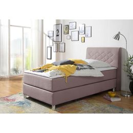Boxspringbett Home Affaire, L:218cm, rosa, 100% Polyester, Komplettbetten, "Parla", incl. Topper, 4 Farben in 4 Breiten, 2 H&auml;rtegraden, 3