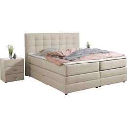 Boxspringbett Home Affaire, B:214cm L:211cm, beige, Komplettbetten, "Ethan", inkl. Topper und ger&auml;umigen Bettkasten erh&auml;ltlich in H2, H3 und H4