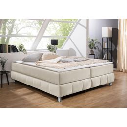 Boxspringbett Home Affaire, B:206cm L:206cm, beige, Komplettbetten, "Salo", Ohne Kopfteil, inkl. Topper, auch in &Uuml;berl&auml;nge 220 cm