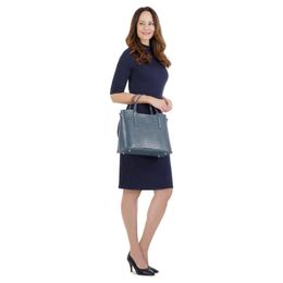 CLUTY Damen Henkeltasche, blau, Leder, Reptilienpr&auml;gung, Taschen, echt Leder, Made in Italy