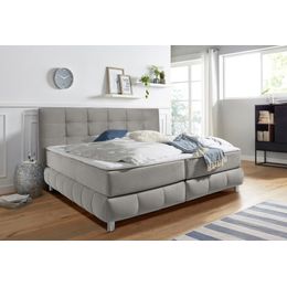 Boxspringbett Home Affaire, B:174cm L:231cm, grau, Komplettbetten, "Salo XXL", in Samtoptik oder Struktur, 6 Breiten in Überlänge 220cm, 4 Härtegrade
