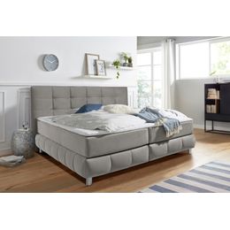 Boxspringbett Home Affaire, B:174cm L:211cm, grau, Struktur (100% Polyester);Bezug der Spiegelfl&auml;che Matratzendrell aus 100% Polyester;Samtoptik