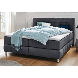 Boxspringbett Home Affaire, B:174cm L:231cm, grau, Komplettbetten, "Salo XXL", in Samtoptik oder Struktur, 6 Breiten in &Uuml;berl&auml;nge 220cm, 4 H&auml;rtegrade