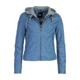 Maze Damen Lederjacke "42021133", blau, Gr. XS, Obermaterial: 100% Lammleder; Innenfutter: 100% Polyester; Kapuze: 55% Baumwolle, 45% Polyester,