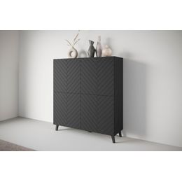 Highboard Inosign, B:120cm H:128cm T:39cm, schwarz, Wohnzimmer, Sideboards, "PHUKET", moderne Kommode mit 4 Türen und 8 Fächern, Breite 120 cm