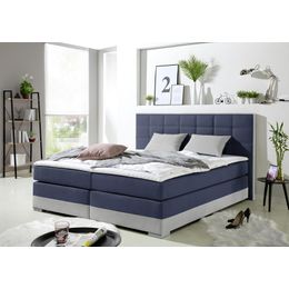 Boxspringbett Home Affaire, B:193cm L:210cm, blau, Komplettbetten, inklusive Topper und Wendekissen
