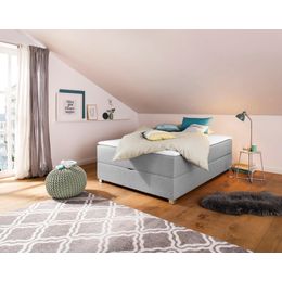 Boxbett Home Affaire, B:140cm L:220cm, grau, Struktur fein (100% Polyester), Komplettbetten, "Alexis", ohne Kopfteil - ideal f&uuml;r R&auml;ume mit